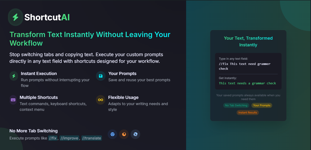 ShortcutAI | Lightning-Fast AI Text Transform in Any Text Box (GPT, Gemini, DeepSeek)